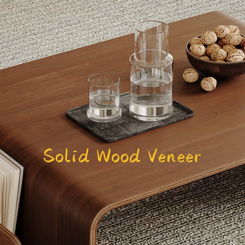 41" Modern Minimalist Brown Coffee Table, Solid Wood Veneer, Retangular Coffee Table for ...